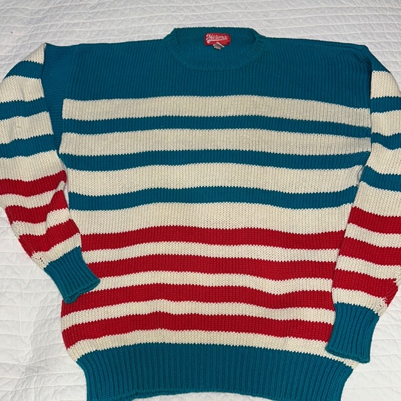 Merona | Sweaters | Vintage Striped Sweater Blue Red And Cream Xl Made ...